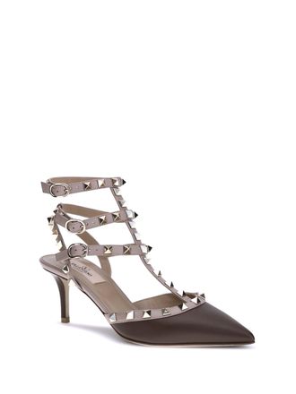 Valentino Garavani Womens Rockstud Pumps Light Coffee-Poudre Calf Leather Bos Taurus Coffee/poudre High Heel Shoes