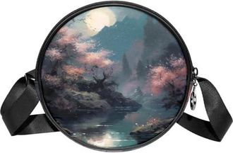 Generic Petit sac &agrave; bandouli&egrave;re Circle pour femme, petit sac &agrave; bandouli&egrave;re avec fermeture &eacute;clair, bretelles r&eacute;glables, sac &agrave; main rond d&eacute;contract&eacute; pour femmes