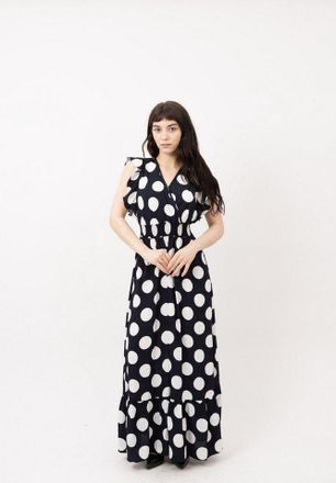 Elara Maxikleid Damen Maxikleid mit Punkten, Volant&auml;rmeln und elastischer Taille