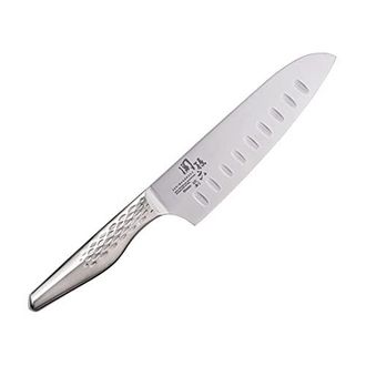 Kai Seki Magoroku Shoso Santoku avec Tranchant en Granton 16,5 cm - Acier Inoxydable 5CR15MoV 56 (±1) HRC - Convexe - Manche en Acier Inoxydable 18-8 avec