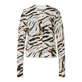 Ganni Animal Print Cardigan - - Knitwear - Damen - Beige - S