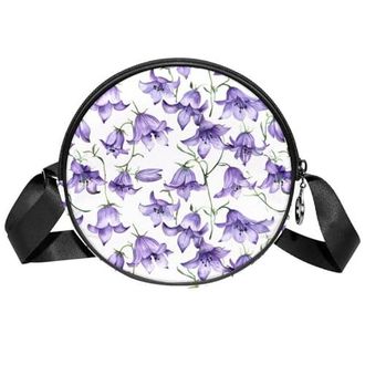 Generic Sac &agrave; bandouli&egrave;re rond pour femme, motif fleurs de cloche, sac &agrave; dos &agrave; bandouli&egrave;re r&eacute;glable, sac &agrave; main rond d&eacute;contract&eacute; pour femmes et filles