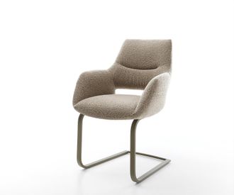 DELIFE Freischwinger Yago-Flex mit Armlehnen Boucl&eacute; Schlamm Freischwinger flach Effektfinish Titan Taschenfederkern, Esszimmerst&uuml;hle