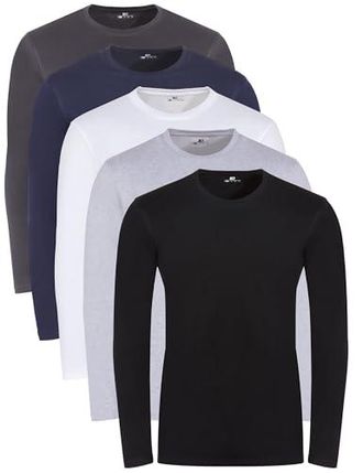 Lower East Lot de 5 t-Shirts &agrave; Manches Longues pour Homme, Noir, Anthracite, Bleu fonc&eacute;, Blanc, Gris Clair m&eacute;lang&eacute;, XL
