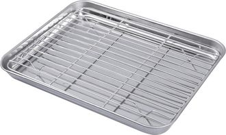 DOITOOL Edelstahl Backblech Set 2-Teilig Mit Abnehmbarem K&uuml;hlgitter Und &Ouml;lablauf Rechteckiges Backblech 10.4 X 8.1 X 1 Zoll F&uuml;r Backen Und Abtropfen in K&uuml;che 