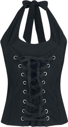 Black Premium by EMP Femme Top Noir à Collier avec laçage M