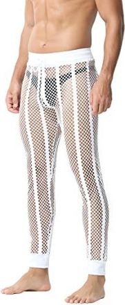 Feoya Homme Pantalon Maille Transparent Lingerie Leggings Serrés Résille Extensible Pantalon Collant de Sport Jogging Blanc L