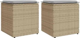 vidaXL Gartenhocker mit Kissen 2 Stk. Beige 40x40x43 cm Poly Rattan - Vidaxl