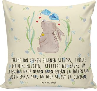 Mr. & Mrs. Panda 40x40 Kissen Hase Blume - Ostergeschenke, Osterdeko, Geschenk, Osterhase, Kissen 40x40, Geschenke zu Ostern, Sofakissen, Ostern