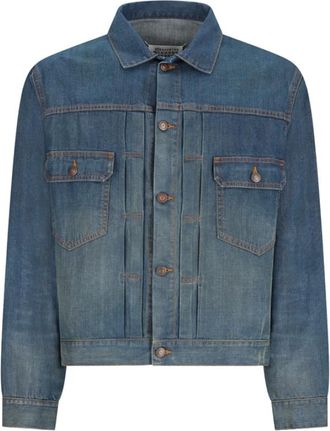 Maison Margiela Homme, Vestes, Bleu, Taille: XL Veste en jean pliss&eacute;e