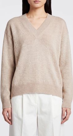 Brunello Cucinelli Pull &agrave; encolure en V en cachemire et soie rehauss&eacute; de sequins