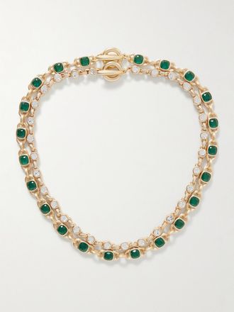 Roxanne Assoulin The Jeweled Link Set Aus Zwei Goldfarbenen Ketten Mit Kristallen - Gr&uuml;n