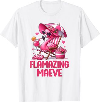 BDAZ Flamazing Maeve Pink Flamingo Tropical Beach Trip Damen T-Shirt
