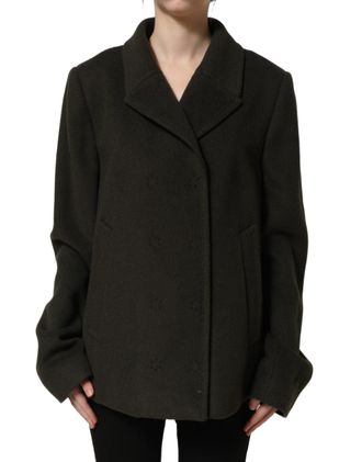 Dolce & Gabbana Womens Dark Green Double Breasted Peacoat Jacket Clothing