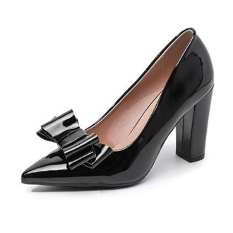Generic Escarpins &agrave; bout pointu pour femme avec noeud d&eacute;coratif et talons hauts pour bureau, f&ecirc;te et soir&eacute;e, Noir, 38.5 EU