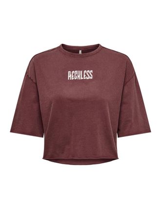 Only Damen ONLLUCY Life S/S Biker TOP Box JRS T-Shirt, Syrah/Print:Bike Dune, Small