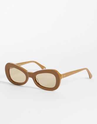 & Other Stories Lunettes de soleil yeux de chat rondes en ac&eacute;tate &agrave; motif &eacute;caille de tortue avec &eacute;tui en cuir - Marron &eacute;caille de tortue et noir