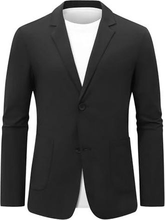 AlltheMen Homme Blazer 2 Boutons D&eacute;contract&eacute; Veste L&eacute;ger S&eacute;chage Respirante Et&eacute; Travail Jacket en Soie Glac&eacute;e Noir M