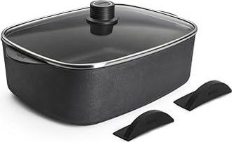 Woll Diamond Logic XR Bräter inklusive Glasdeckel und Silikongriffen - Induktiv -, 31 cm x 26 cm, 11 cm hoch, mit abnehmbarem Stiel - Geeignet für alle Her