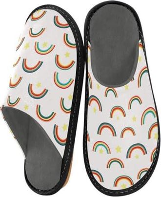 HMZXZ Pantoufles &agrave; motif arc-en-ciel pour homme et femme, motif &eacute;toiles, chaussons dint&eacute;rieur pour la maison, la chambre &agrave; coucher, les voyages, multicolore