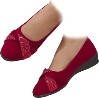 Generic Chaussures orthop&eacute;diques l&eacute;g&egrave;res &agrave; strass pour femme - &Agrave; enfiler - Style d&eacute;contract&eacute; - Bout rond - Avec noeud, Rouge, 36.5 EU