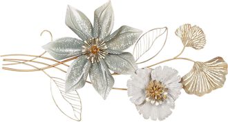 Beliani Wanddekoration Blumen Metall gold/gr&uuml;n einteilig handgemacht modern Europium