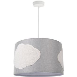 Paco Home Led Pendellampe Hängeleuchte Kinderzimmer Babyzimmer Wolken Stoff Grau Rund E27 Weiß (Ø45.5cm), Pendelleuchte Grau - Paco Home