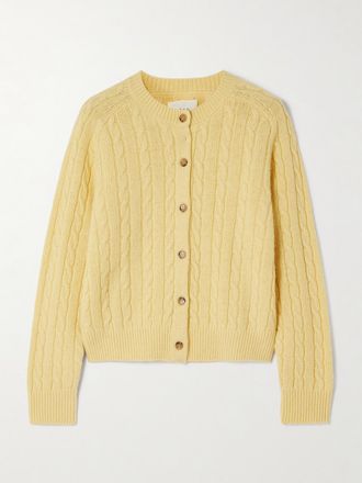 Dôen Cardigan En Laine, Coton Et Lin Mélangés À Mailles Torsadées Penrose - Jaune