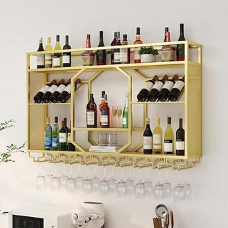 Generic &Eacute;tag&egrave;re murale flottante pour bouteille de vin avec support en verre &agrave; suspendre - Pr&eacute;sentoir mural pour bouteille dalcool &agrave; domicile, bar, salon, res