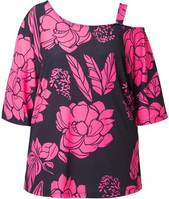 Miamoda T-Shirt T-Shirt oversized Blumen Schulter CutOut