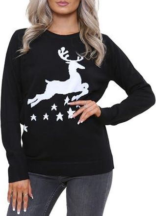 Noroze Femmes Noël Pull-Over Joyeux Noël Cadeaux Dames Elfe Pull Tricoté (48, Étoiles de Renne Noir)