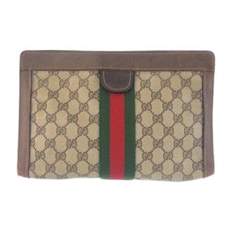 Gucci Pre-owned Vintage GG Supreme Canvas Leather Clutch - Femme - Pre-owned - Brun - Taille: ONE Size