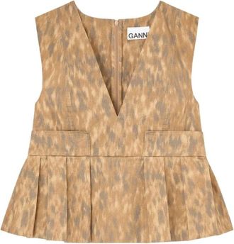Ganni Femme, Tops, Brun, Taille: 36 FR Top en coton imprim&eacute;