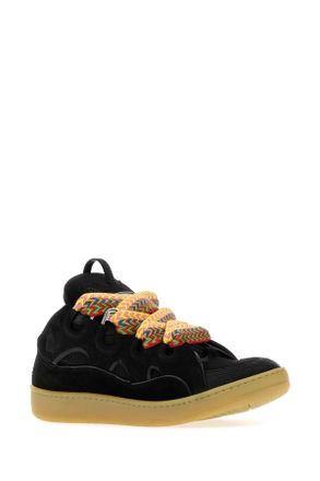 Lanvin Mens Black Leather And Fabric Curb Sneakers Noir