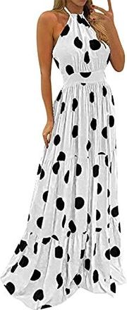 Minetom Femme Robe Longue Été Chic Col V sans Manche Imprime Robe de Plage Vacances H Blanc XXL