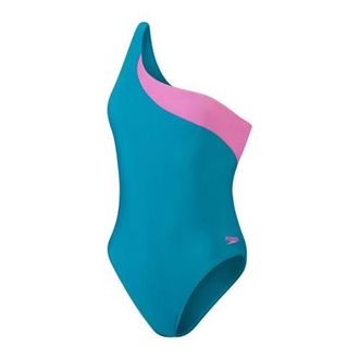 Speedo Maillot de bain 1 pi&egrave;ce asym&eacute;trique pour femme Vert Rose, Profondeurs oc&eacute;aniques/violet fluo, 46 FR