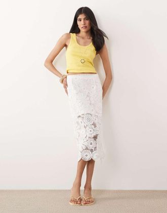 Mango Jupe mi-longue au crochet - Blanc