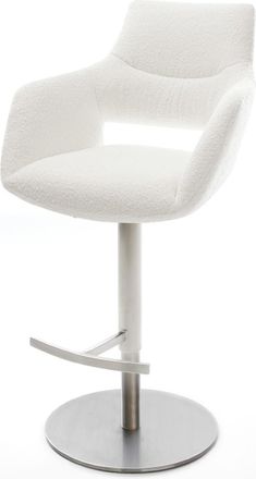 DELIFE Barstuhl Yago-Flex Boucl&eacute; Creme-Wei&szlig; Drehfu&szlig; h&ouml;henverstellbar Edelstahl Silberfarben Taschenfederkern, Barst&uuml;hle