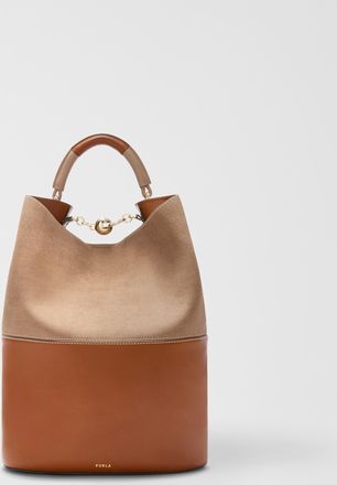 Furla Sfera Beuteltasche M Cognac H Braun Doppeltes Napoli-kalbsleder Im Colourblock + Weiches Roma-kalbsleder Mit Colourblock Damen