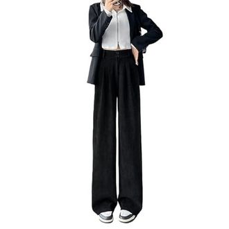 Generic Pantalon dhiver ample en velours c&ocirc;tel&eacute; taille haute pour femme - Coupe ample - Style d&eacute;contract&eacute; - Coupe ample - Avec poches, Noir - Standard, XXL