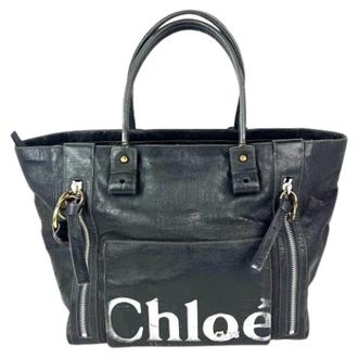 Chlo&eacute; Pre-owned Eclipse Logo Embellished Black Leather Tote - - Pre-owned - Damen - Schwarzk - ONE SIZE