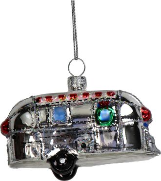 HD Collection Christbaumschmuck 8,8cm Glas - Wohnwagen Figur zum Aufh&auml;ngen - handbemalt & mit Glitzer - Weihnachtsbaum Anh&auml;nger f&uuml;r Weihnachten - Christbaumanh&auml;nger