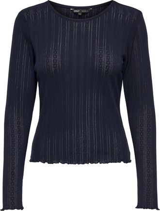Only Damen Einfarbiges Langarm Shirt Basic Rundhals Rollkanten Top Longsleeve Oberteil ONLCARLOTTA, Farben:Blau-2, Größe:XS