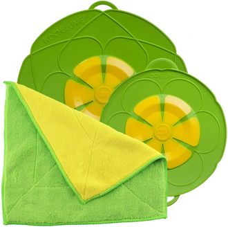 Kochblume Spar-Set für Töpfe von 14 bis 24 cm mit Microfasertuch als Set in der bunten Box | Silikon Überkochschutz für Töpfe und Pfannen (Limette)
