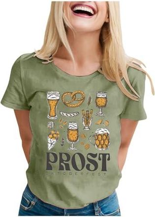 Generic 2026 T-shirt graphique Oktoberfest décontracté à manches courtes pour femme, vert clair, 3XL