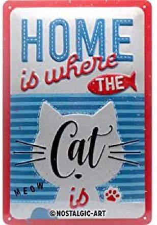 Nostalgic Art Retro Blechschild Home Where The Cat is - Geschenk-Idee für Katzen-Liebhaber, aus Metall, Vintage-Design zur Dekoration, 20 x 30 cm