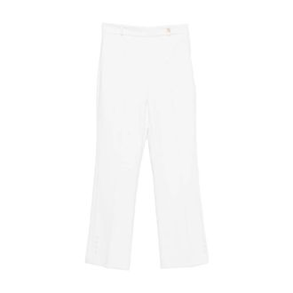 Elisabetta Franchi Femme, Pantalons, Blanc, Taille: 42 FR Pantalon en cr&ecirc;pe stretch double &eacute;paisseur avec breloque logo