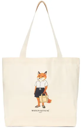 Maison Kitsun&eacute; Mens Canvas Tote Bag Sand Cotton