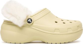 Crocs Pantoletten Crocs Classic Platform Fuzz Lined Clog 212854 Beige