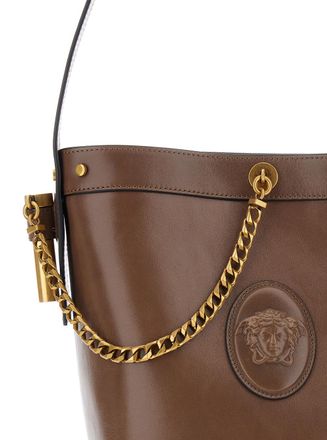 Versace Womens Bucket Bag Black Leather Shoulder